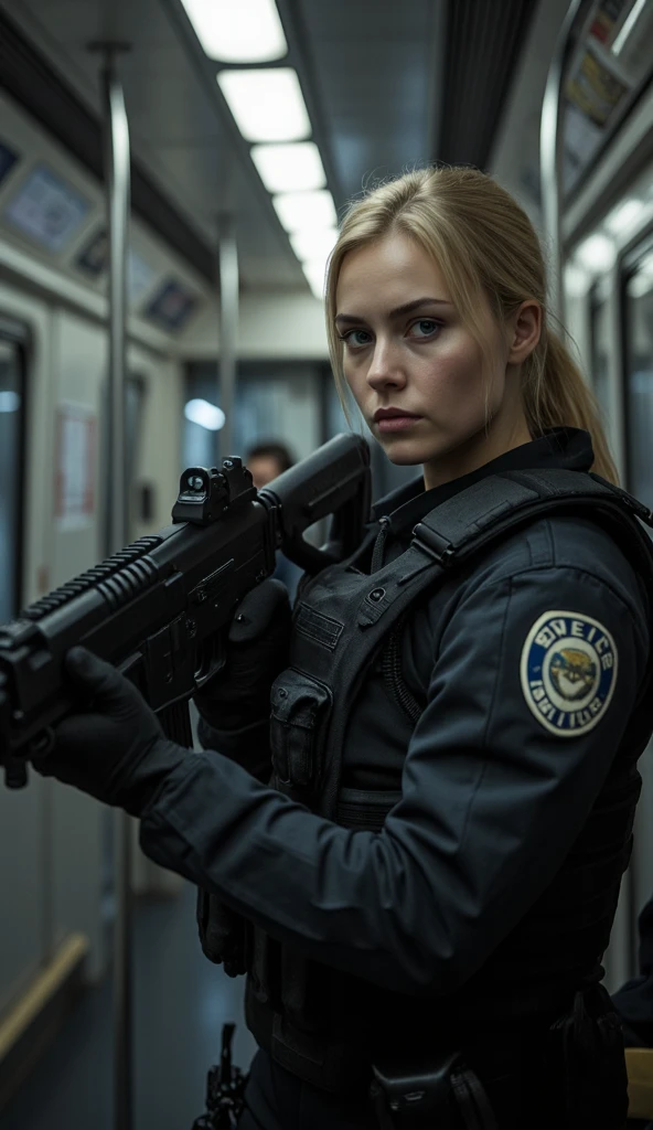 Swat girl wearing black clothes like elle fanning blonde hair saying ...