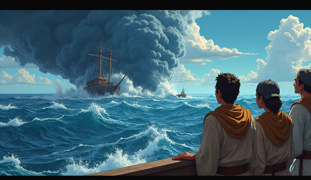 🎬 Cena 2 – A Tempestade Prompt em Inglês: "Jonah, now aboard the ship ...
