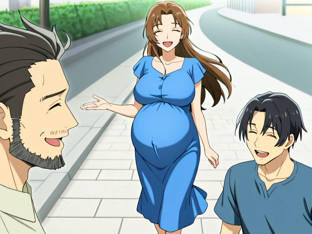 Sayoko Saeki walking her husband and daughter. The daughter is holding ...