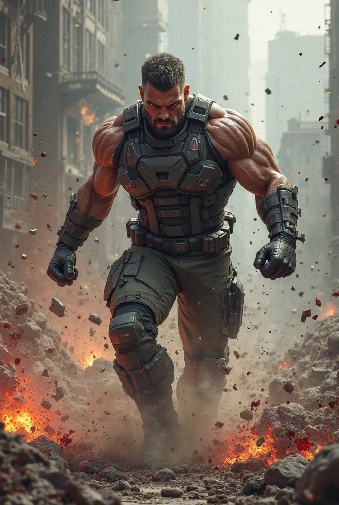 Make a soilder super human superhero in a brutal bloody fight - SeaArt AI