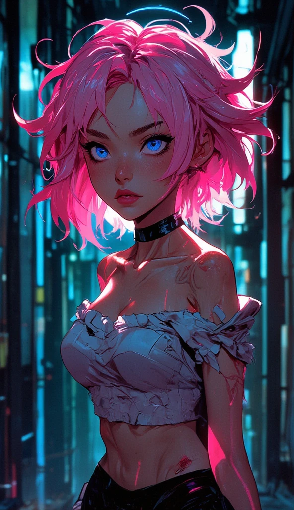 (masterpiece, best quality, ultra-detailed, 8k), 1girl, (neon pink hair - SeaArt AI