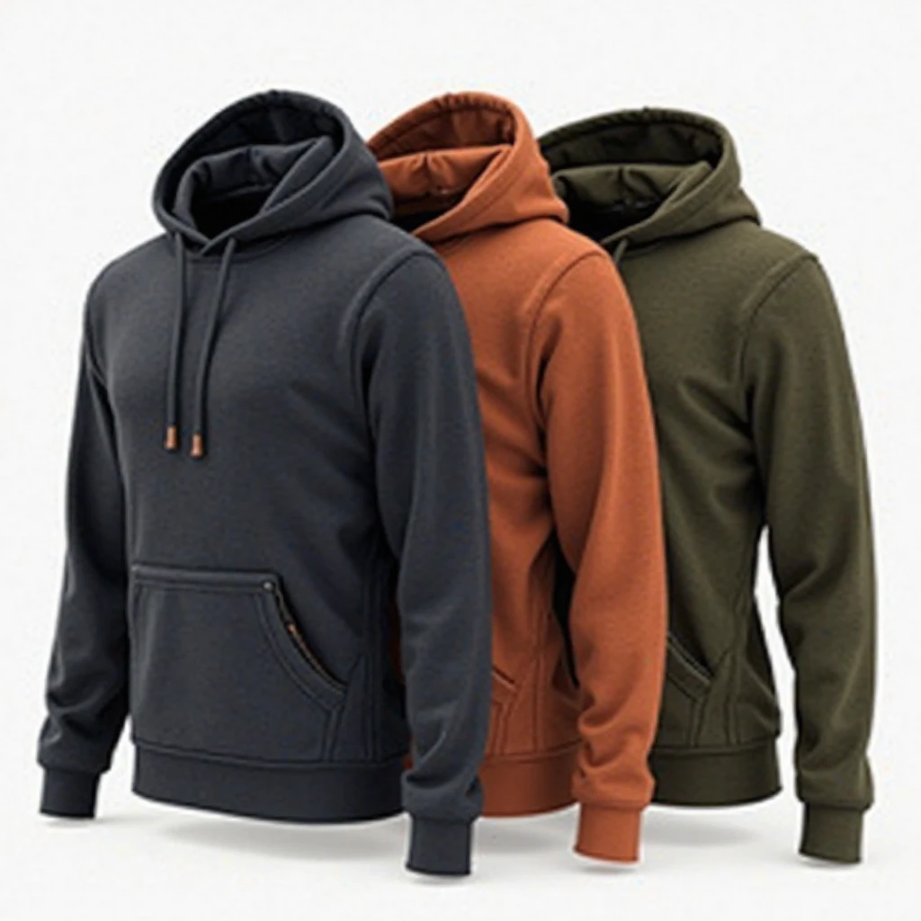 "Hyper-realistic 4K image of stylish hoodies in black, French blue ...