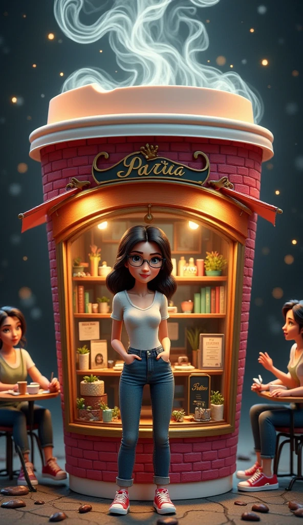 An enchanting scene in miniature: Uma cafeteria no formato de um copo ...