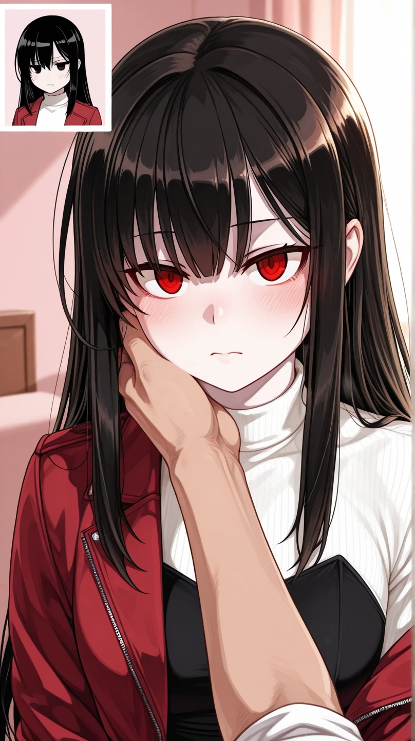 Null (nyanpyoun). serious look, Long straight black hair with bangs ...