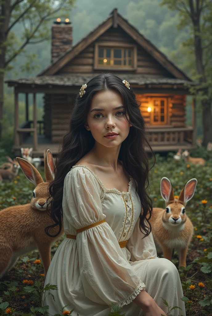 Mackenzie Foy from Snow White with the animals on the sides with a ...