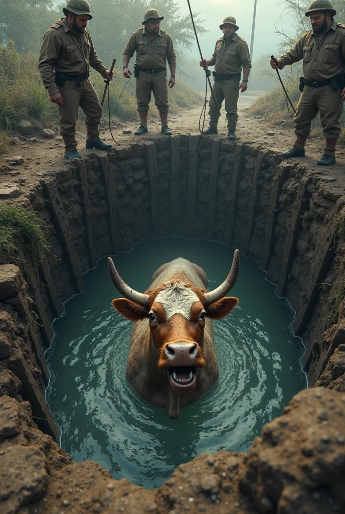 cow fell in shank's dangerous well saved by rescue team - SeaArt AI