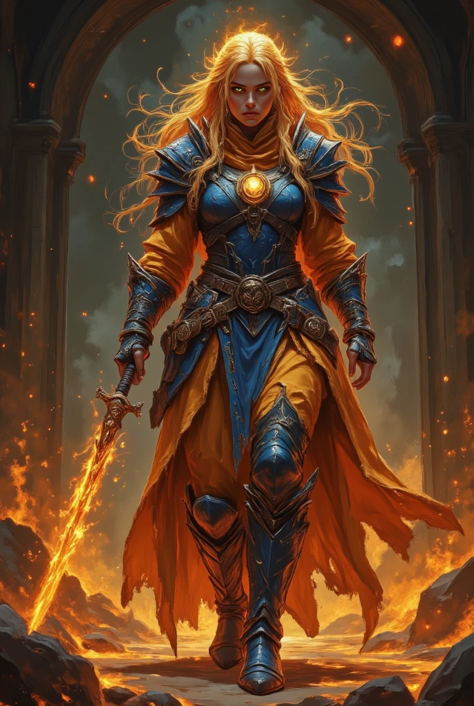 Portrait of a female cleric ((gold skin)), intense details details ...