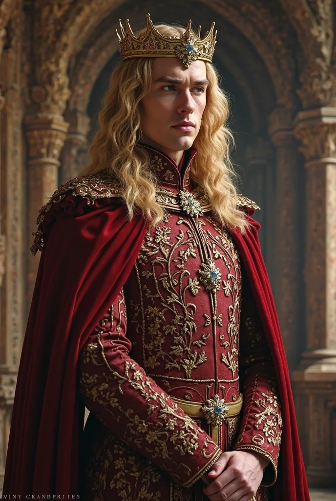 David cornswet as a westerosi crown prince wearing a red golden royal ...