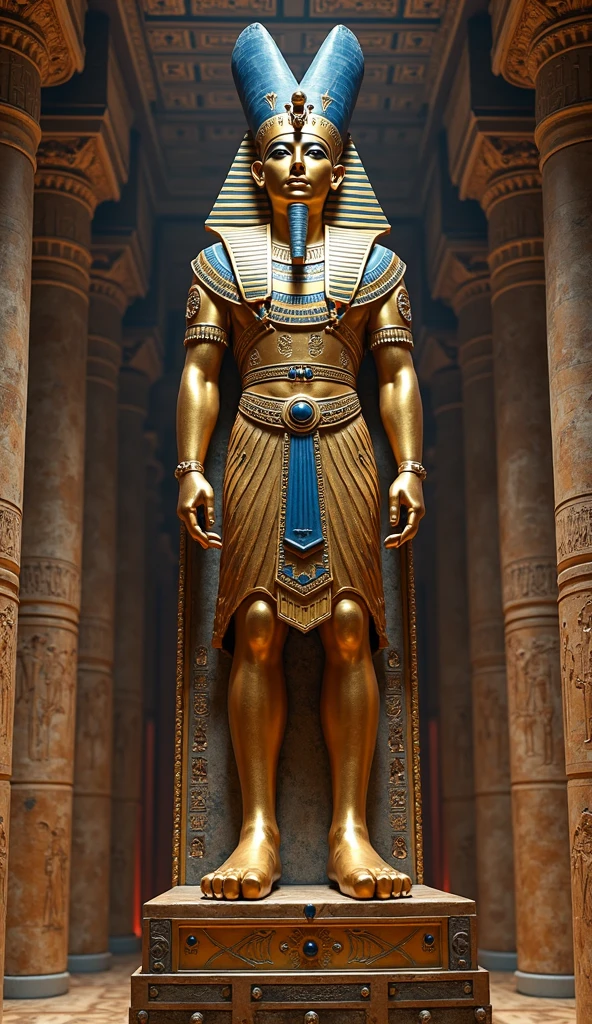 Realistic, a magnificent statue of an egyptian pharaoh made from gold ...