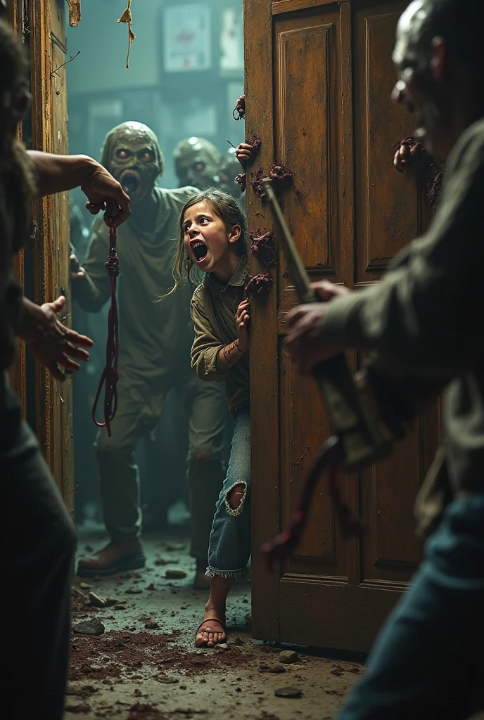 A terrifying scene of a zombie apocalypse, where a horde of decayed ...