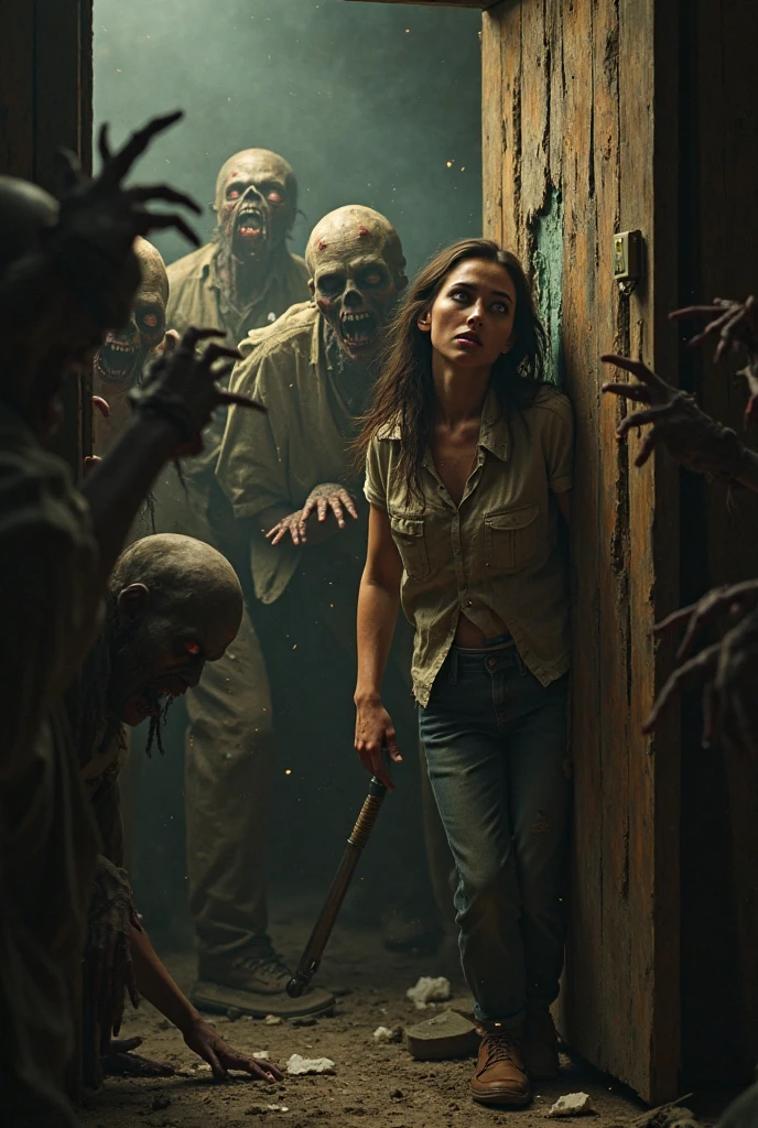 A terrifying scene of a zombie apocalypse, where a horde of decayed ...