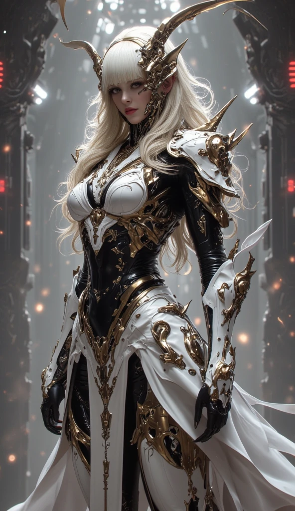 The scene features a majestic, armored figure with intricate details in ...