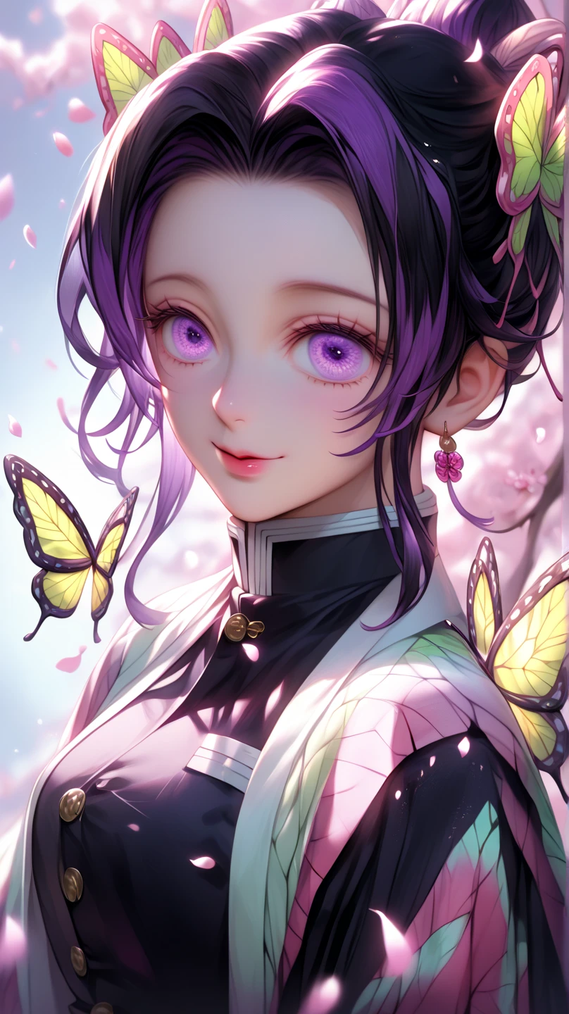 A hyper-realistic, cinematic portrait of Kanae Kocho from Demon Slayer ...