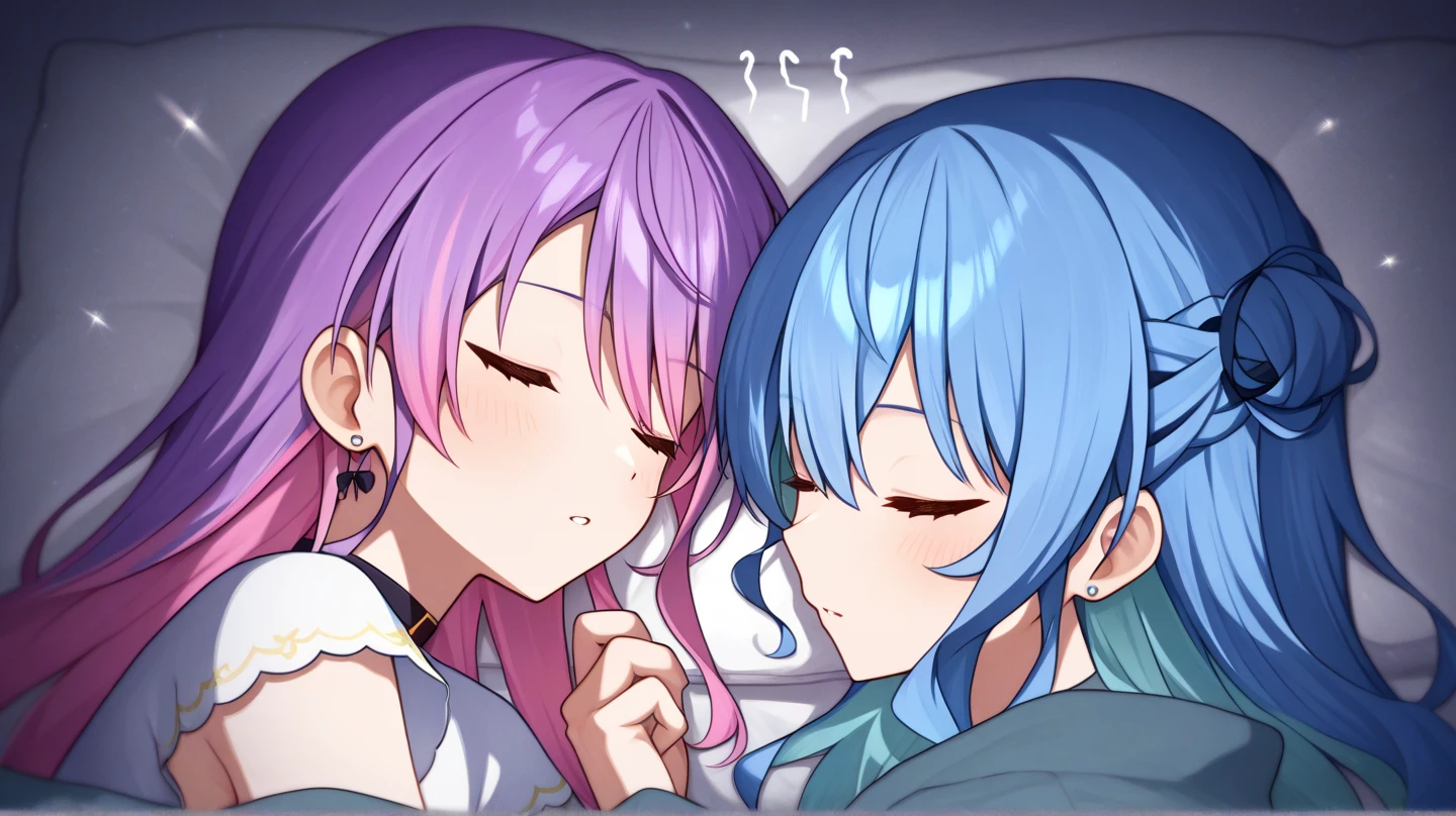 Tokonami Towa、Hoshimachi Suisei、Two people sleep。 - SeaArt AI