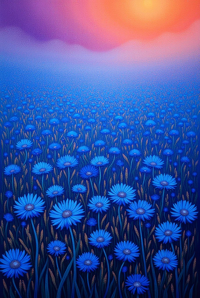High quality abstract oil painting, sea of blue wildflowers - SeaArt AI
