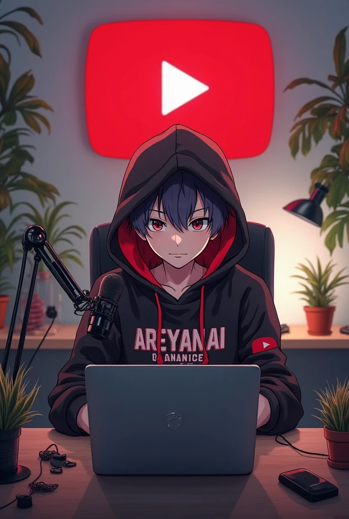 CineCreate a image of "A 18 years anime boy, sitting in front of a ...