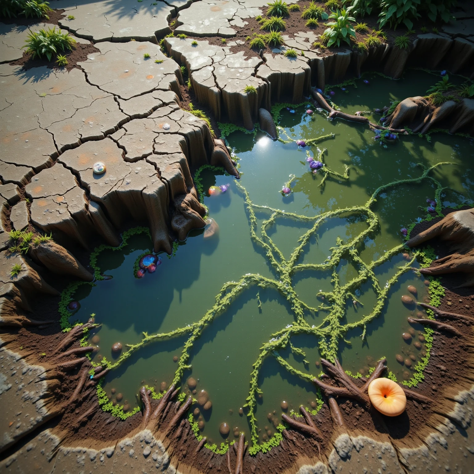 Perfectly flat realistic terrain, tilted extreme from top to bottom ...