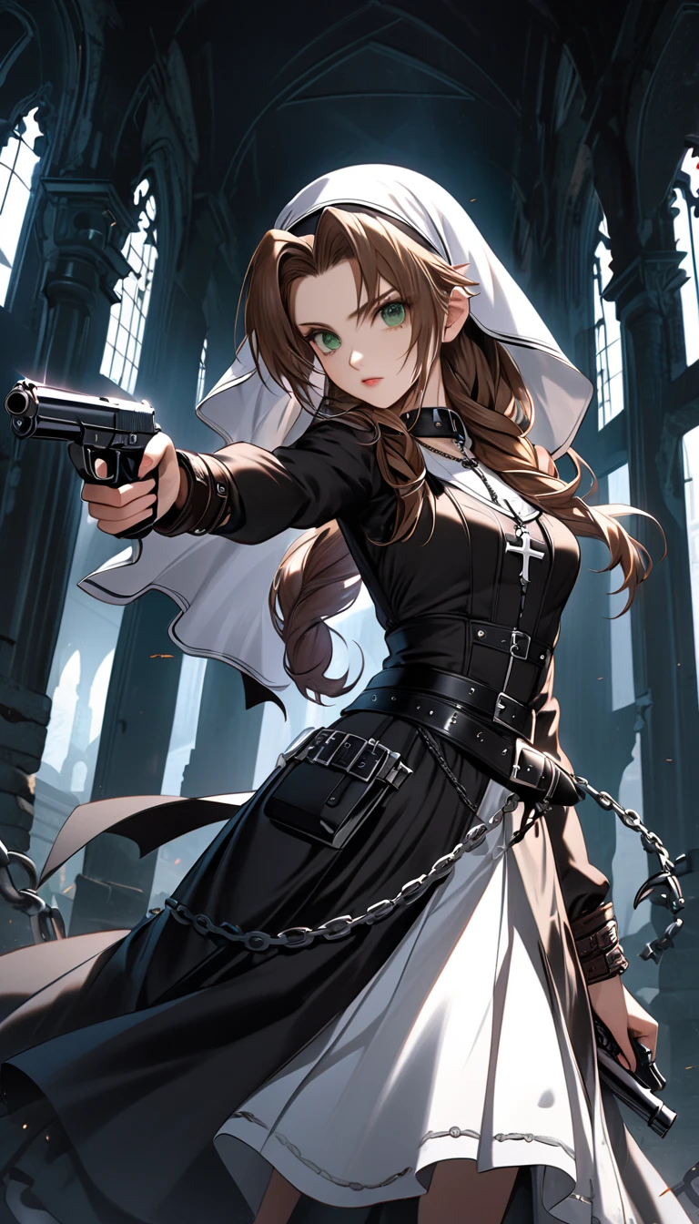 Aerith, Final Fantasy 7, brown hair, green eyes, gothic nun, elite ...