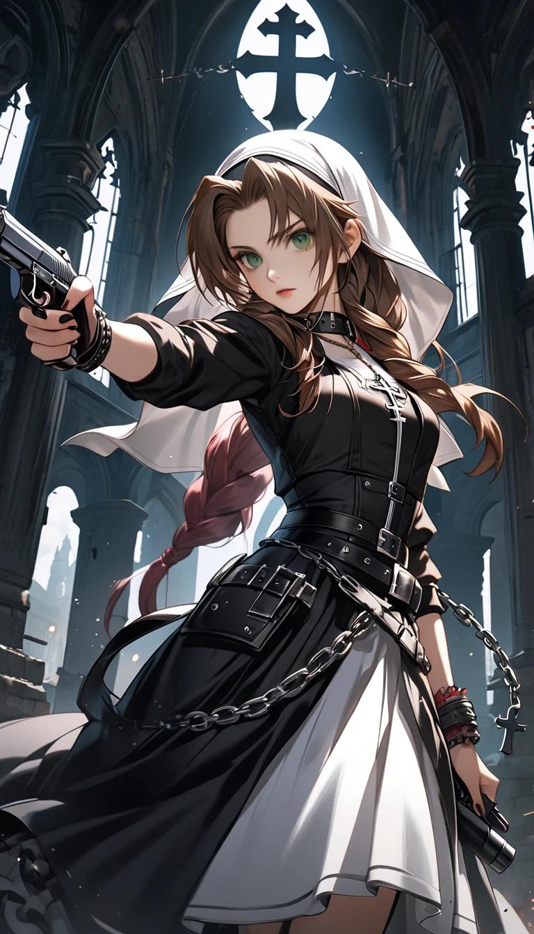Aerith, Final Fantasy 7, brown hair, green eyes, gothic nun, elite ...