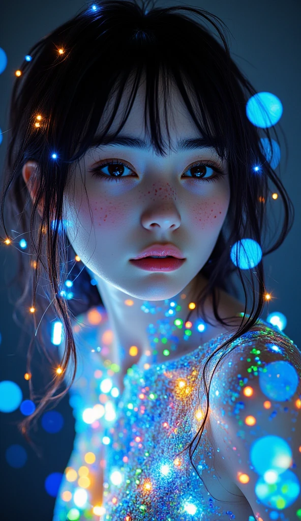 Bio-enhanced Japanese idol (20 years old) with skin surface depicting ...