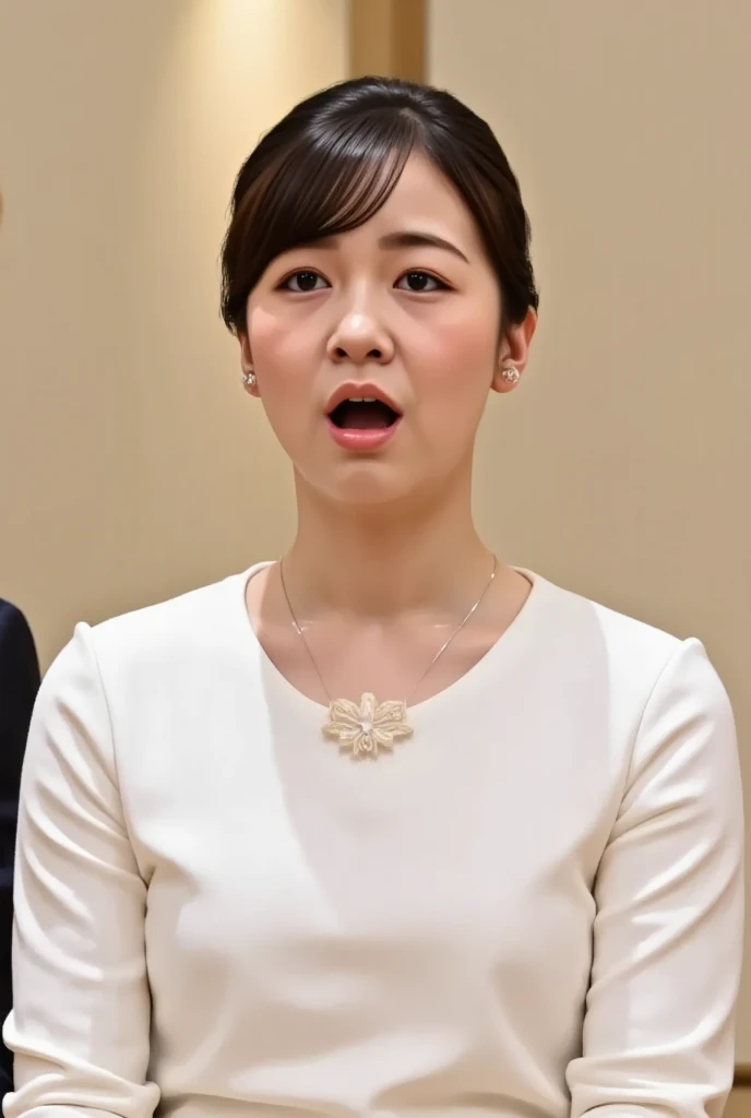 a beautiful brown-haired woman wakes up and screams , sitting at a rest ...