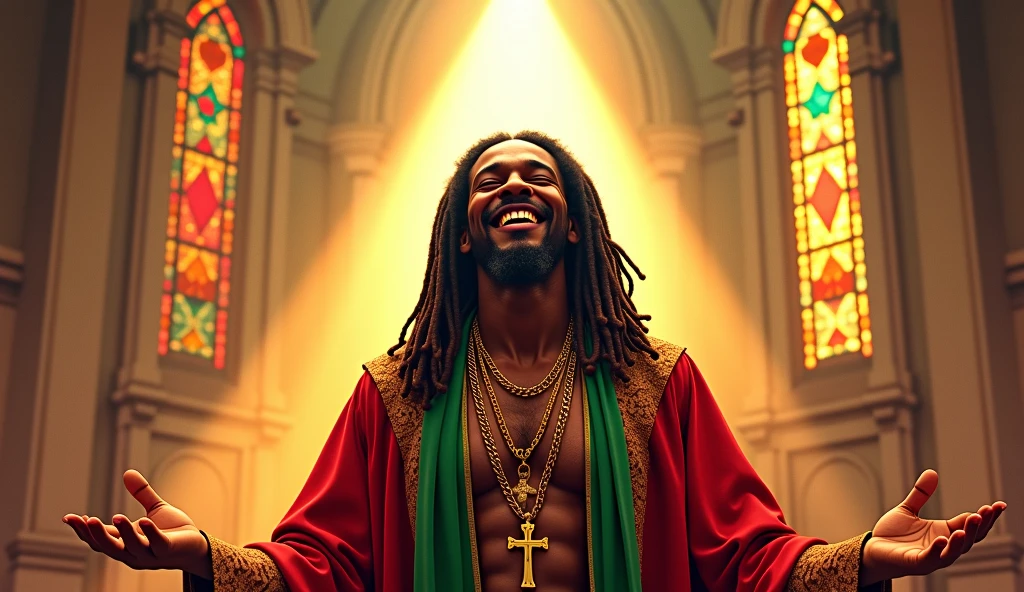 Vibrant art Reggae legend jesus smile, wearing Rasta cloak And cross ...