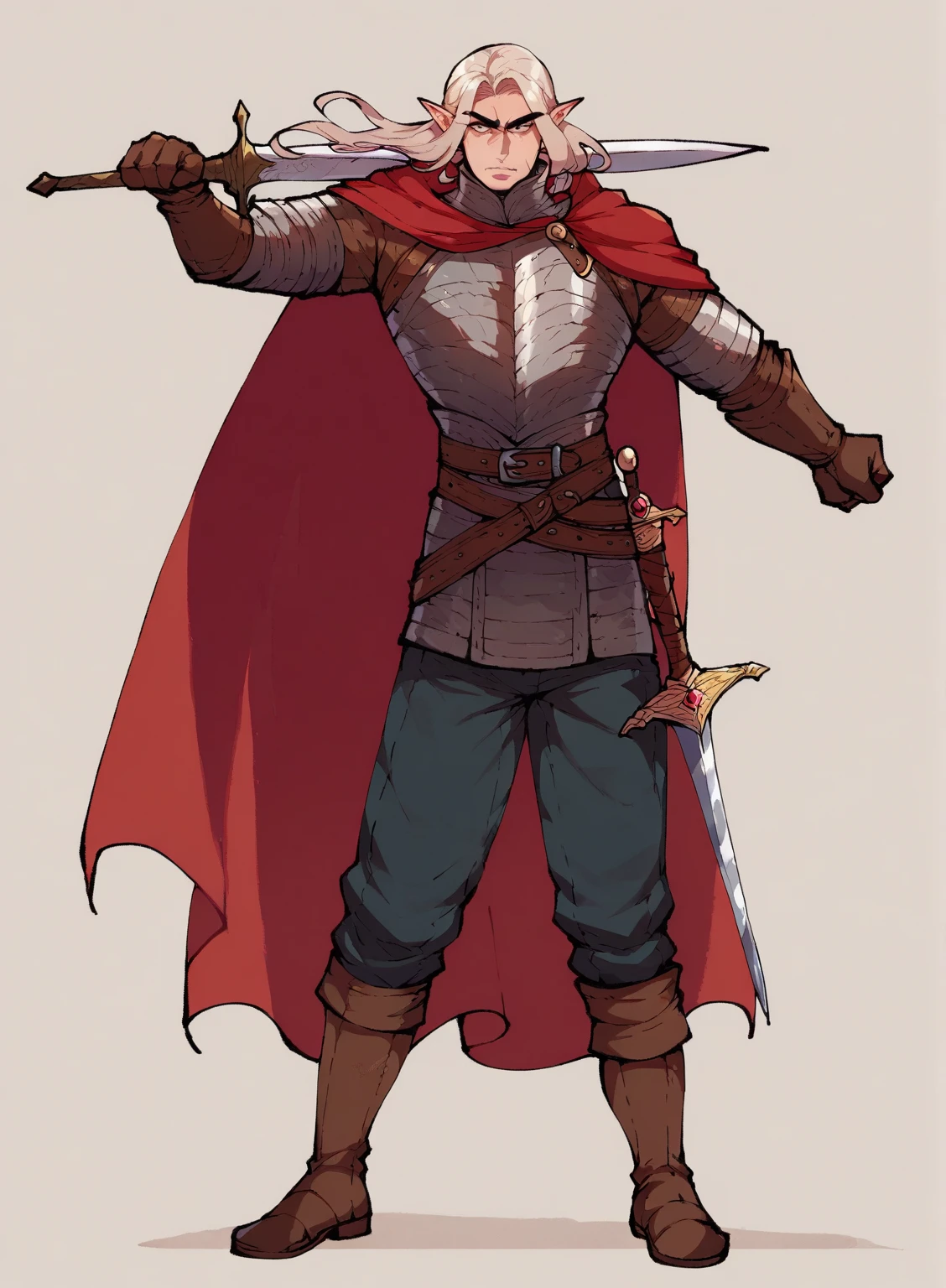 Very wide shoulders, metal pants, full plate, medieval knight character ...