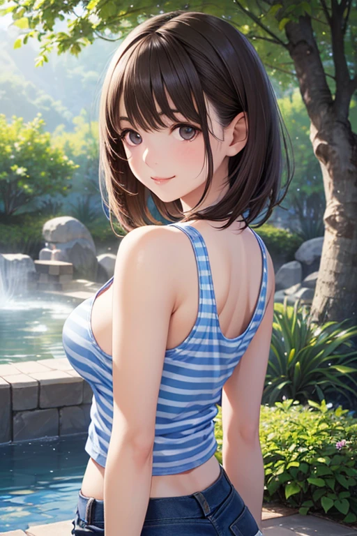 Long shiny brown hair, white ribbon ponytail, beautiful brown eyes - SeaArt AI