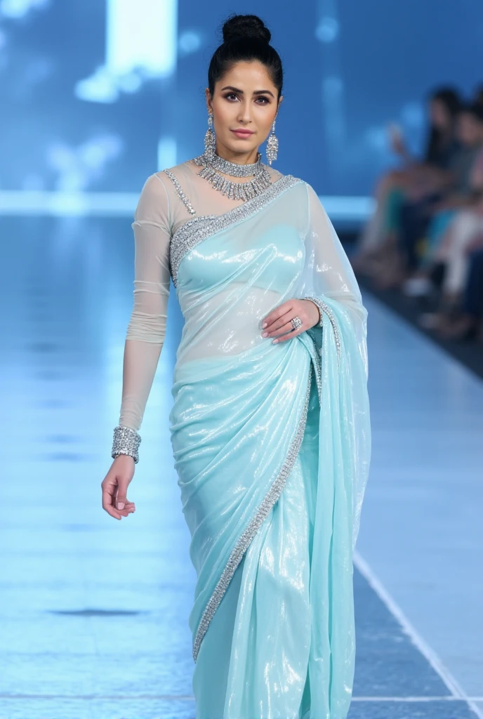 Crystal Silk Saree with Tight Top Knot "A hyper-realistic digital ...
