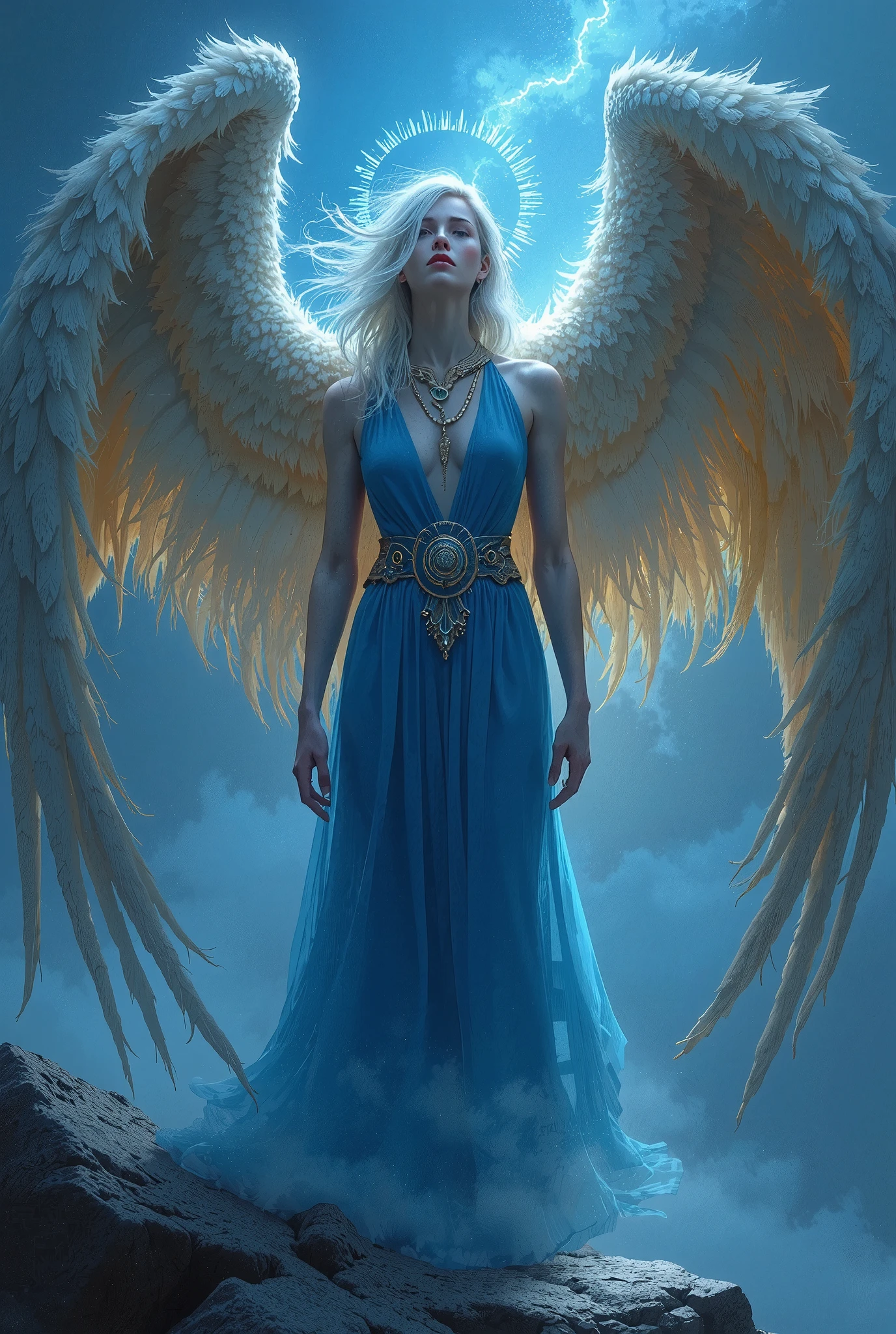 ((worldview drawn only in blue gold), using only blue and gold - SeaArt AI