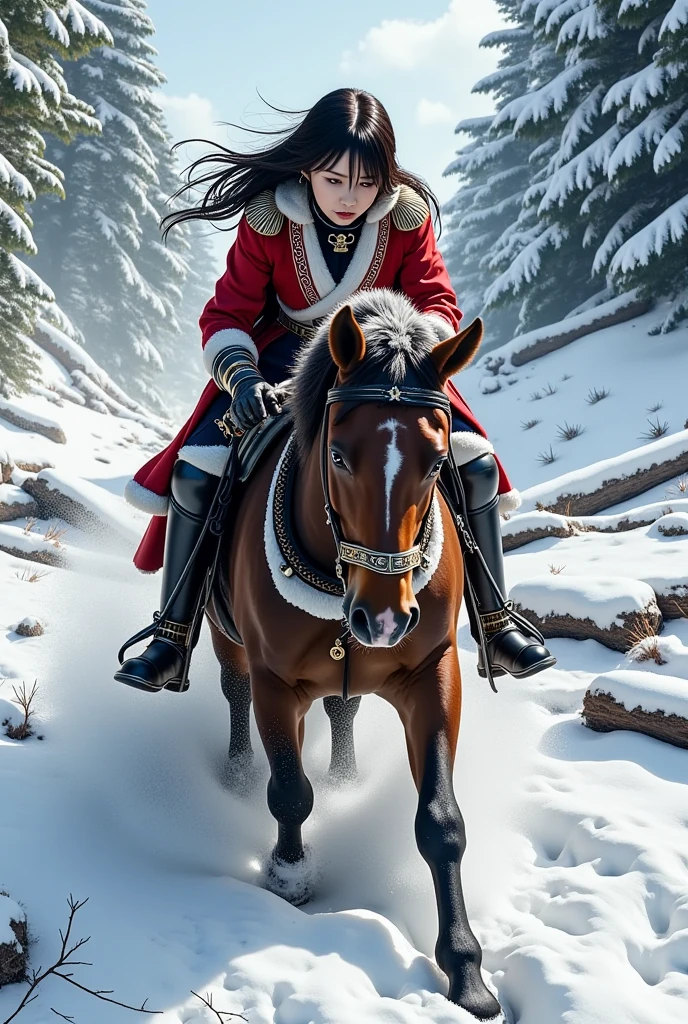 🇫🇷,灰色の毛の馬がintense息遣い,I'm stuck and can't move,Japan人の女騎士が馬と一緒に転ぶ ...