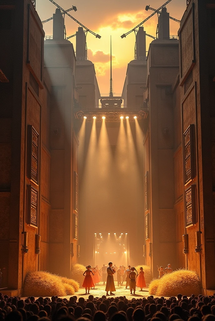 An event stage inspired from mills, wheat plant or wheat storage ...