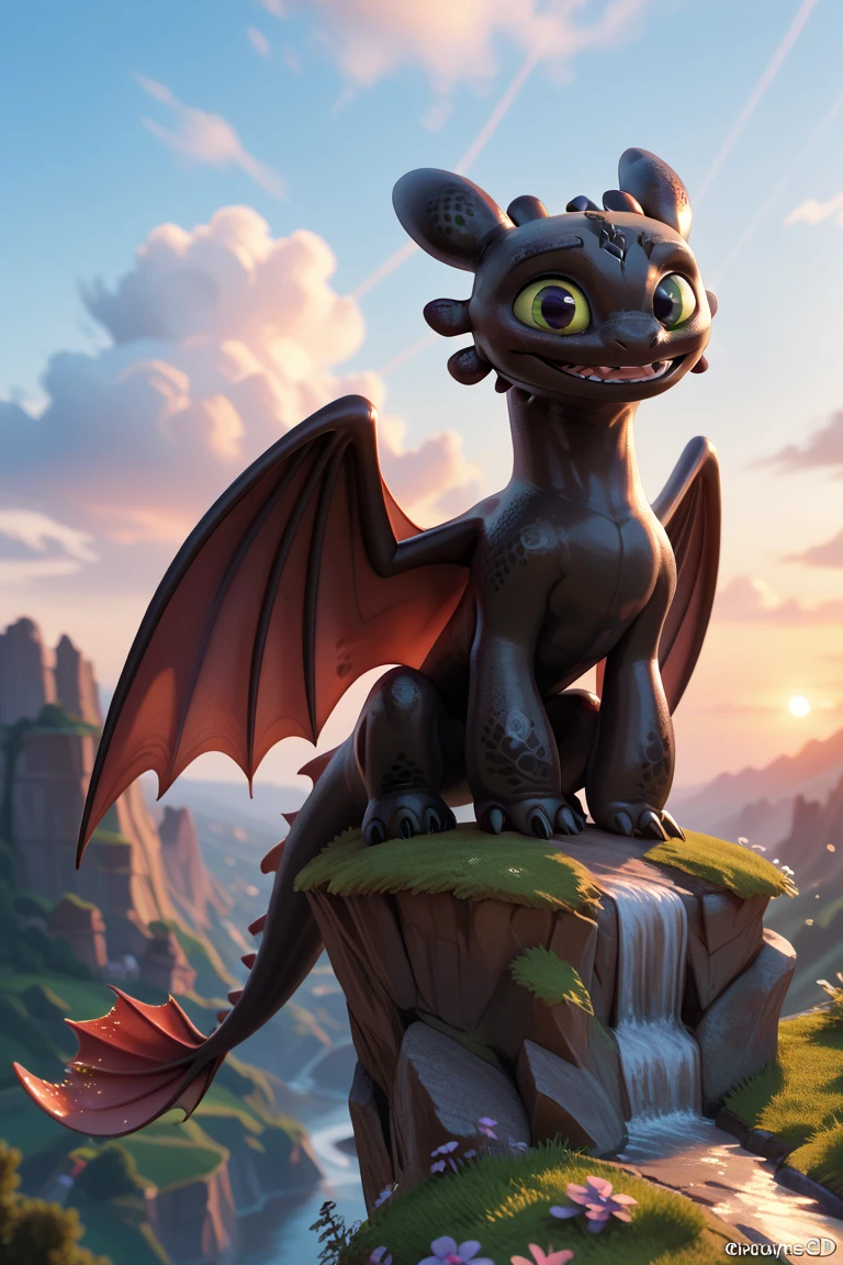 Toothless, the Night Fury dragon from "How to Train Your Dragon - SeaArt AI