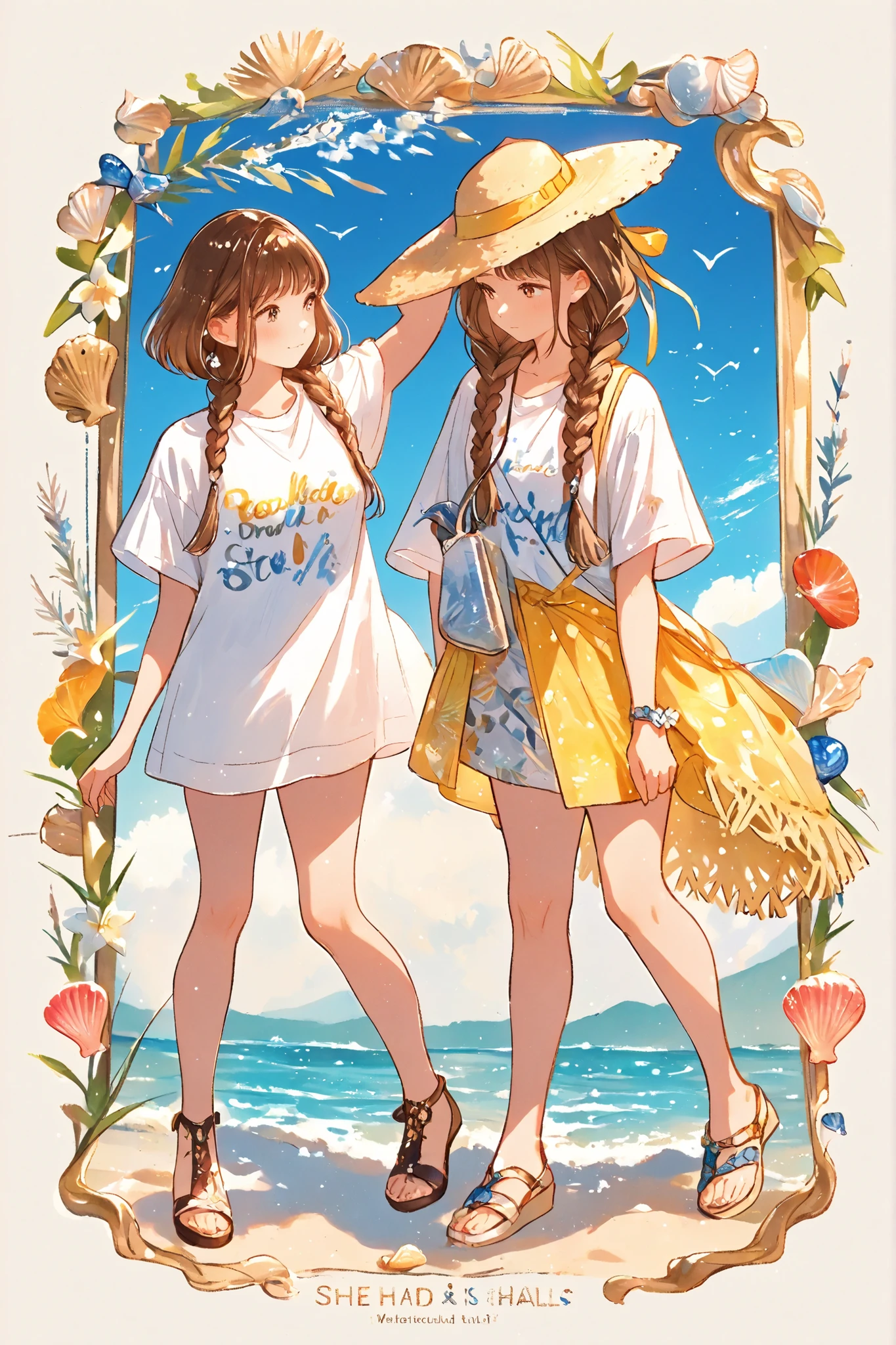 Score_9, score_8_up, score_7_up, "Please draw two girls collecting seashells on - SeaArt AI