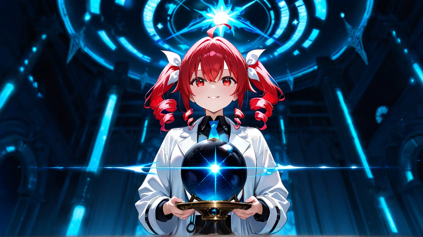 Dark room、（Demon Core、Black sphere、 Emits Blue Light ）、Demon Coreに両手を翳す ...