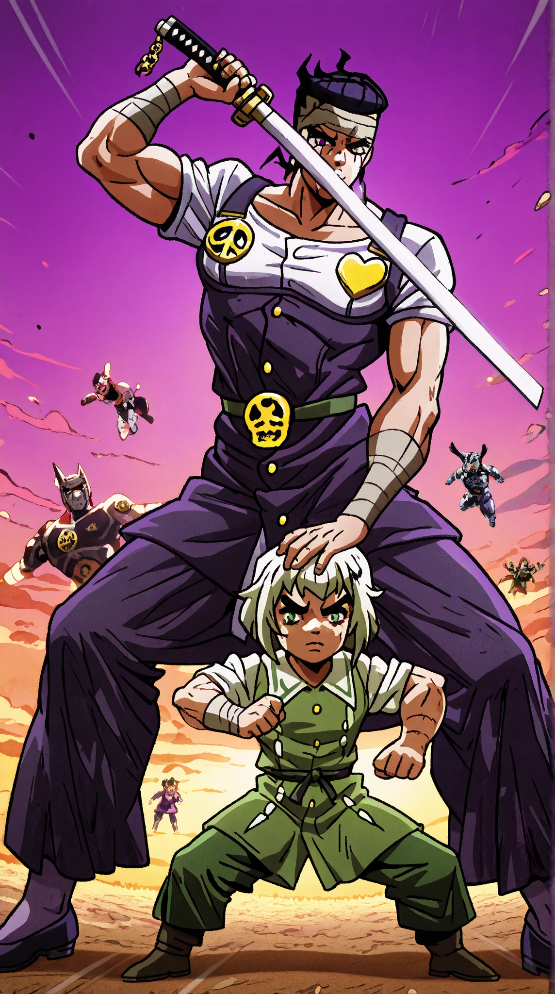 Kenji, ((cabelo azul,)) Long FRINGE, homem bom, green eye bandage ...
