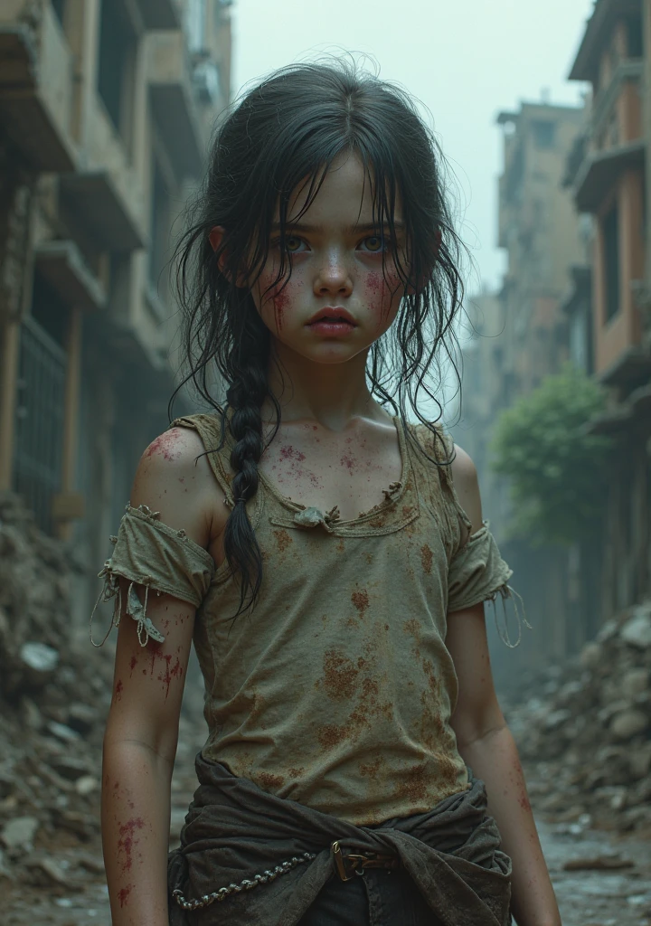 Create an image of a girl in a zombie apocalypse with bruises - SeaArt AI