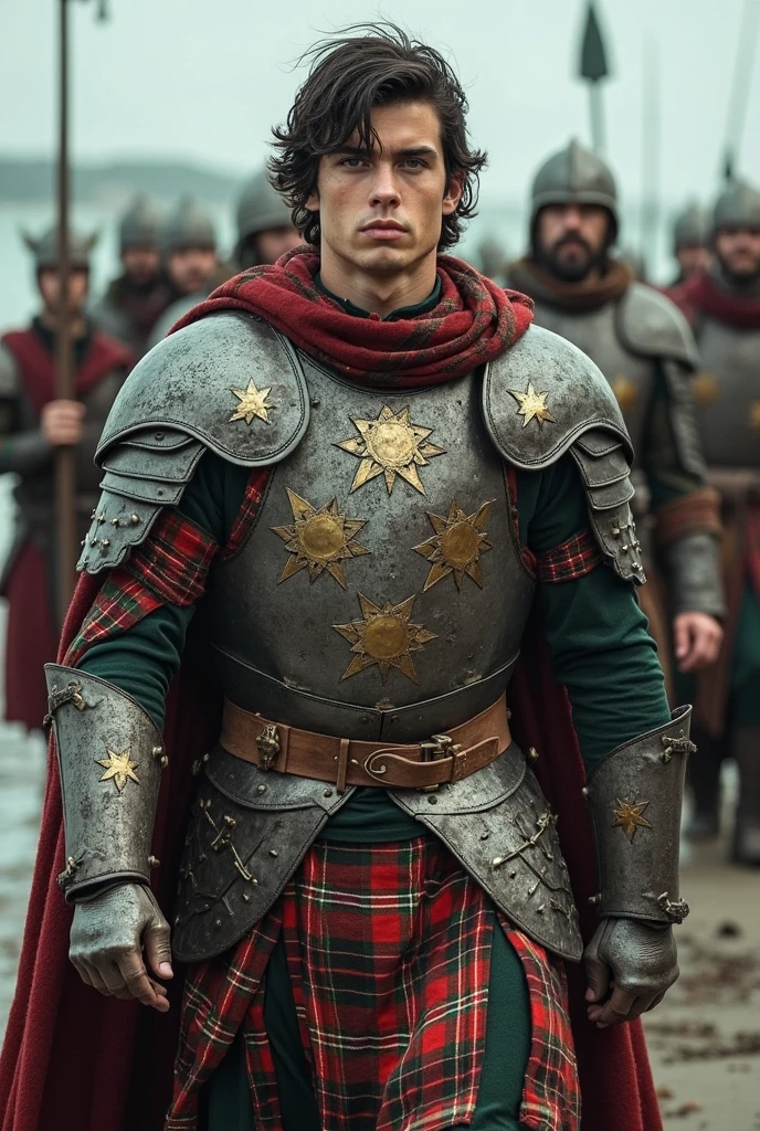 Create an image of fierce sea warriors, coming ashore in red and green ...