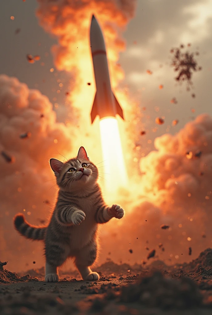 Cat getting hit by a ballistic missile - SeaArt AI