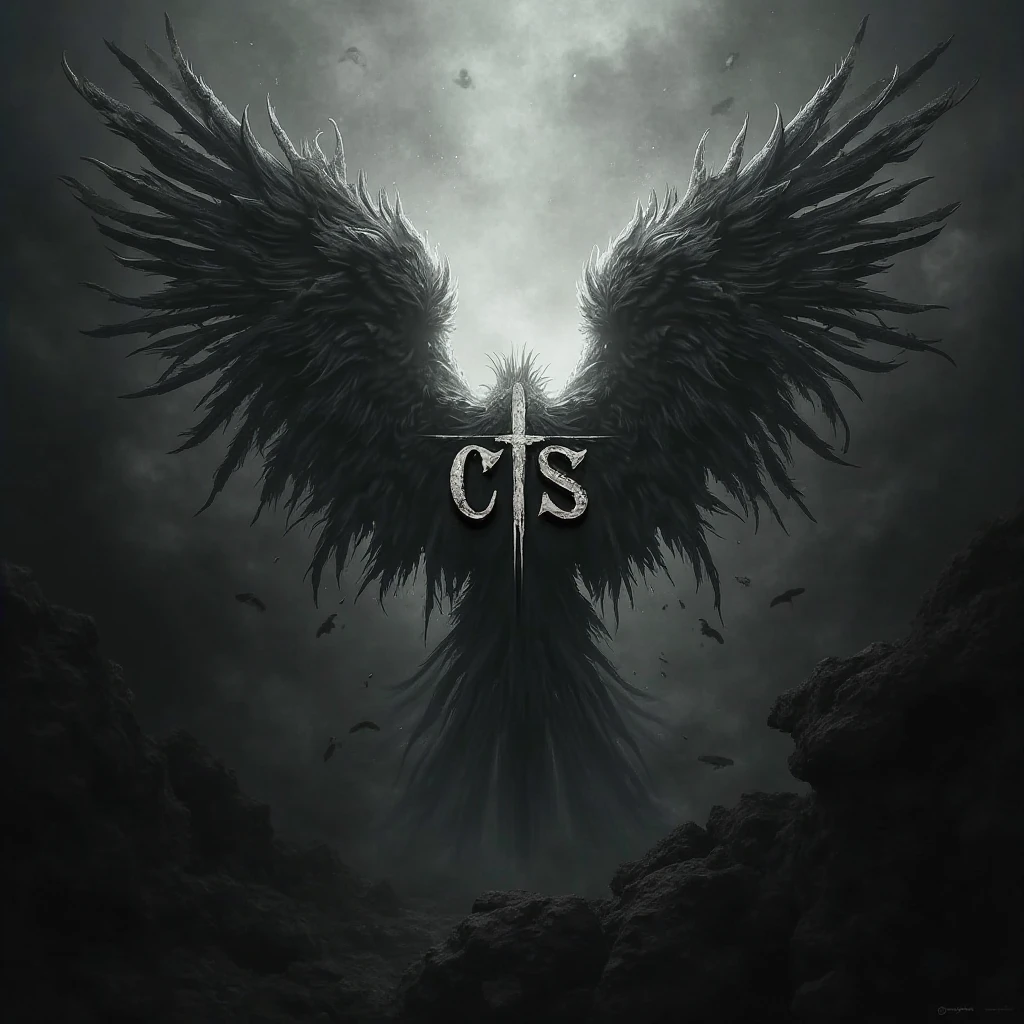 Generate a background of fallen angels' wings half black and white ...