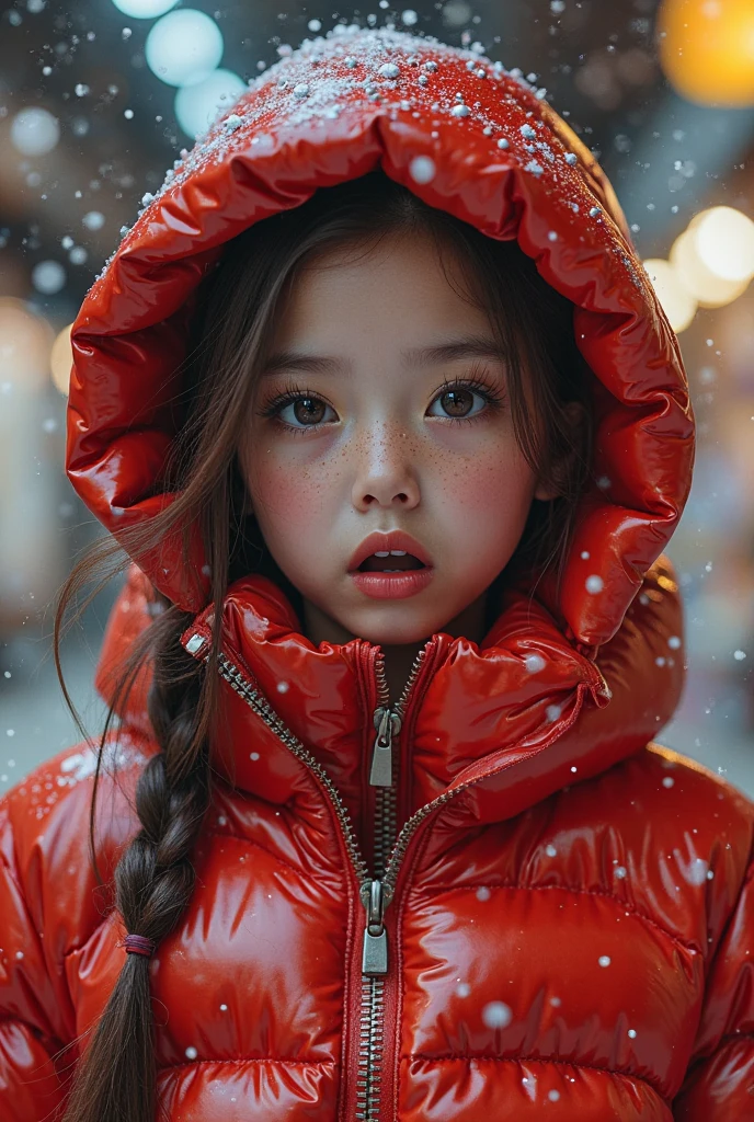 a surprised gasping juvenile slim ponytail girl,beautiful detailed eyes ...