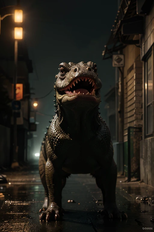 "A giant evil crocodile with dark greenish-black scaly skin, glowing ...