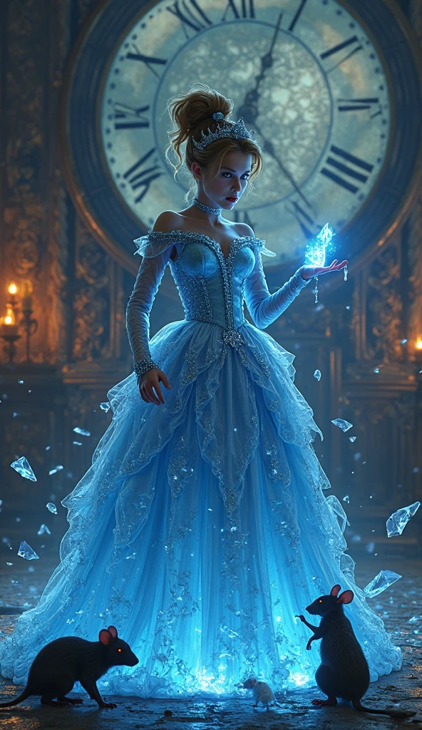 Dark villain version of Cinderella, full body, wearing a corrupted ...
