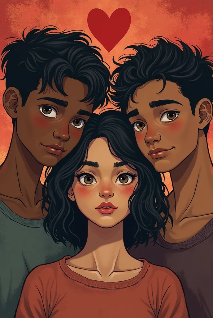 Make a cover of a book with three ren, a brown one with dark but dark ...