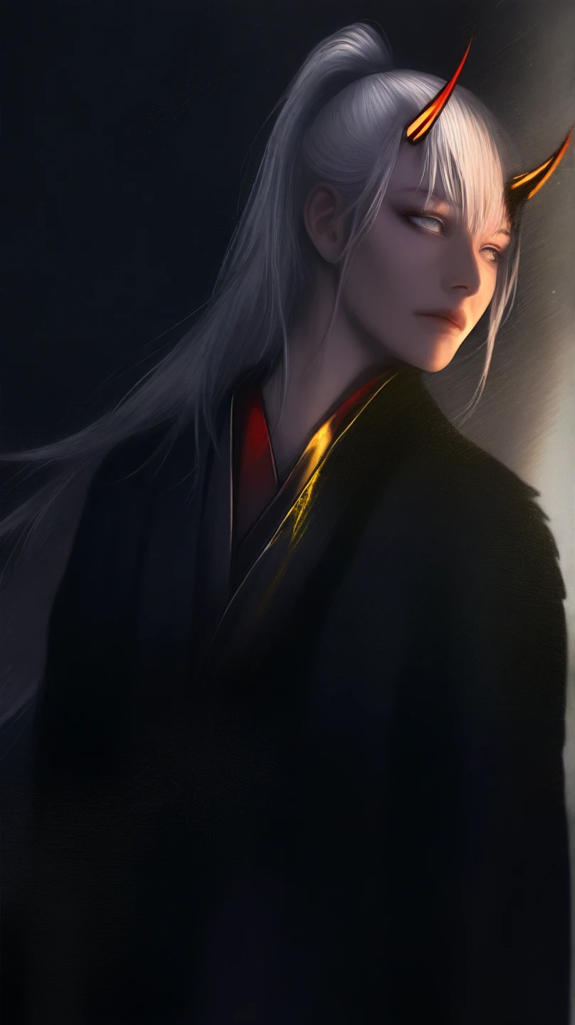 Japanese ghosts, Oni, Beautiful Girl Posing, Silver long hair - SeaArt AI