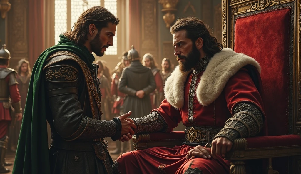 Generate me an art of ROBIN HOOD arguing with prince Richard with ...