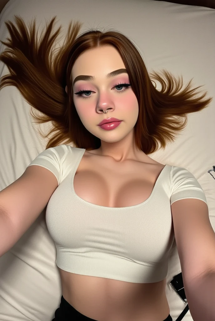Rachel on her bed. Her white top clung to her like a second skin - SeaArt AI