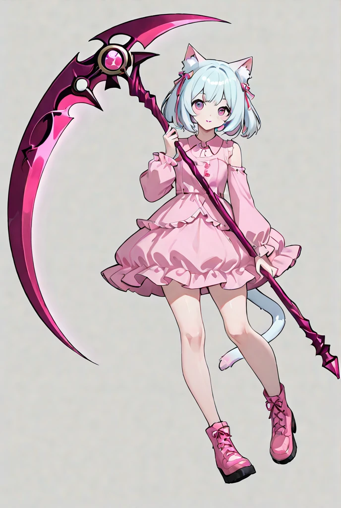 Neko girl with pink clothes while holding pink scythe - SeaArt AI