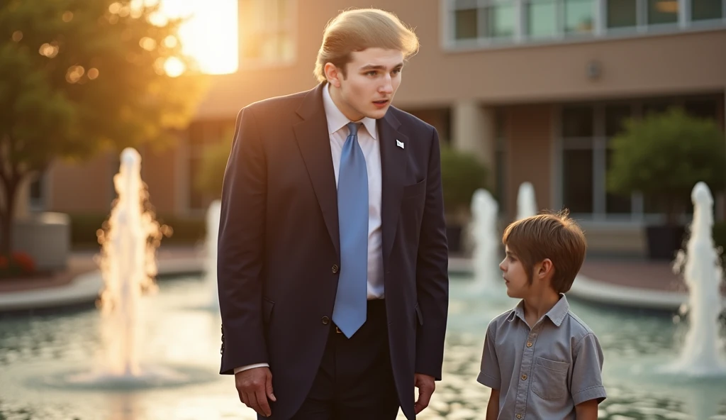 Photorealistic image of Barron Trump, tall with light brown side ...