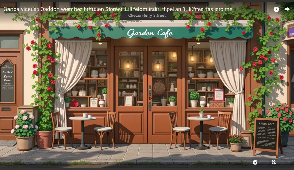 A charming outdoor cafe scene, set in a quaint European-style street ...